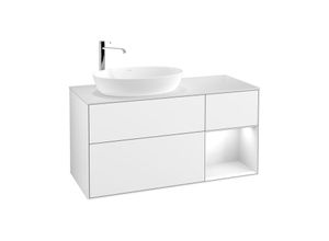 4062373188071 - Villeroy und Boch Finion Waschtischunterschrank F931GFGF 120cm Abdeckplatte white matt Regale Glossy white lacquer Glossy white lacquer