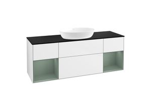 4062373256541 - Villeroy und Boch Finion Waschtischunterschrank FD02GMGF 120cm Abdeckplatte black matt Regale Olive matt lacquer Glossy white lacquer