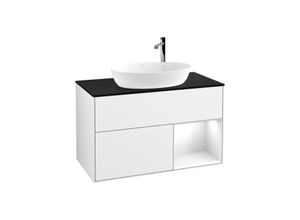 4062373177150 - Villeroy und Boch Finion Waschtischunterschrank F902GFGF 100cm Abdeckplatte black matt Regale Glossy white lacquer Glossy white lacquer