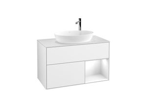 4062373437391 - Villeroy und Boch Finion Waschtischunterschrank G901GFGF 100cm Abdeckplatte white matt Emotion Regale Glossy white lacquer Glossy white lacquer