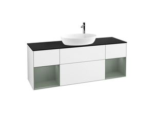 4062373210338 - Villeroy und Boch Finion Waschtischunterschrank F982GMGF 160cm Abdeckplatte black matt Regale Olive matt lacquer Glossy white lacquer