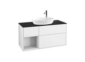 4062373196472 - Villeroy und Boch Finion Waschtischunterschrank F942GFGF 120cm Abdeckplatte black matt Regale Glossy white lacquer Glossy white lacquer