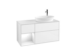 4062373181775 - Villeroy und Boch Finion Waschtischunterschrank F921GFGF 120cm Abdeckplatte white matt Regale Glossy white lacquer Glossy white lacquer