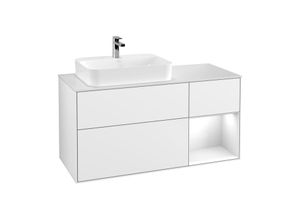 4051202696955 - Villeroy und Boch Finion Waschtischunterschrank G401GFGF 120cm Abdeckplatte white matt Emotion Regal rechts Glossy white lacquer Glossy white lacquer