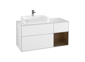 4051202696948 - Villeroy und Boch Finion Waschtischunterschrank G401GNGF 120cm Abdeckplatte white matt Emotion Regal rechts Walnut veneer Glossy white lacquer