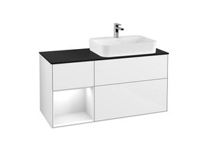 4051202712334 - Villeroy und Boch Finion Waschtischunterschrank G392GFGF 120cm Abdeckplatte black matt Emotion Regal links Glossy white lacquer Glossy white lacquer