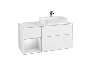 4051202671778 - Villeroy und Boch Finion Waschtischunterschrank G391MTGF 120cm Abdeckplatte white matt Emotion Regal links White matt lacquer Glossy white lacquer