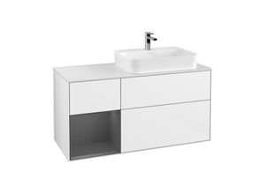 4051202657055 - Villeroy und Boch Finion Waschtischunterschrank F391GKGF 120cm Abdeckplatte white matt Regal links Anthracite matt Glossy white lacquer