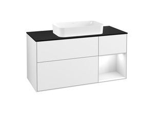 4051202625887 - Villeroy und Boch Finion Waschtischunterschrank G302GFGF 120cm Abdeckplatte black matt Emotion Regal rechts Glossy white lacquer Glossy white lacquer