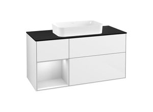 4051202642105 - Villeroy und Boch Finion Waschtischunterschrank G292MTGF 120cm Abdeckplatte black matt Emotion Regal links White matt lacquer Glossy white lacquer