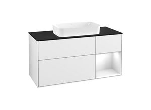 4051202649609 - Villeroy und Boch Finion Waschtischunterschrank F302GFGF 120cm Abdeckplatte black matt Regal rechts Glossy white lacquer Glossy white lacquer