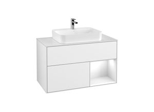 4051202688271 - Villeroy und Boch Finion Waschtischunterschrank G371GFGF 100cm Abdeckplatte white matt Emotion Regal rechts Glossy white lacquer Glossy white lacquer