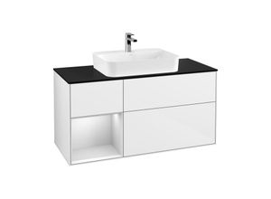 4051202695231 - Villeroy und Boch Finion Waschtischunterschrank G412MTGF 120cm Abdeckplatte black matt Emotion Regal links White matt lacquer Glossy white lacquer