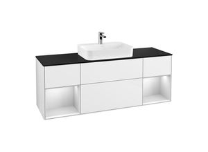 4051202686550 - Villeroy und Boch Finion Waschtischunterschrank F452MTGF 160x603cm Abdeckplatte black matt Regale White matt lacquer Glossy white lacquer