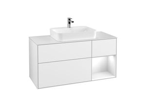 4051202618322 - Villeroy und Boch Finion Waschtischunterschrank G421GFGF 120cm Abdeckplatte white matt Emotion Regal rechts Glossy white Glossy white lacquer