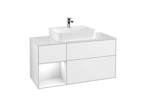 4051202624156 - Villeroy und Boch Finion Waschtischunterschrank F161GFGF 120cm Abdeckplatte white matt Regal links Glossy white lacquer Glossy white lacquer
