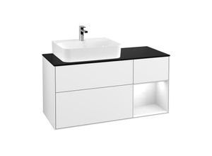 4051202629212 - Villeroy und Boch Finion Waschtischunterschrank G152GFGF 120cm Abdeckplatte black matt Emotion Regal links Glossy white lacquer Glossy white lacquer