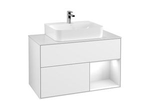 4051202622060 - Villeroy und Boch Finion Waschtischunterschrank G121GFGF 100cm Abdeckplatte white matt Emotion Regal rechts Glossy white lacquer Glossy white lacquer