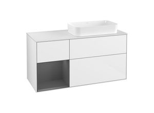 4051202704285 - Villeroy und Boch Finion Waschtischunterschrank F271GKGF 120cm Abdeckplatte white matt Regal links Anthracite matt Glossy white lacquer