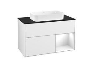 4051202718114 - Villeroy und Boch Finion Waschtischunterschrank F252GFGF 100x603cm Abdeckplatte black matt Regal rechts Glossy white lacquer Glossy white lacquer