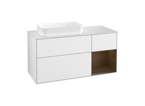 4051202591502 - Villeroy und Boch Finion Waschtischunterschrank G281GNGF 120cm Abdeckplatte white matt Emotion Regal rechts Walnut veneer Glossy white lacquer