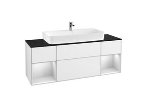 4051202627171 - Villeroy und Boch Finion Waschtischunterschrank F212MTGF 160cm Abdeckplatte black matt Regale White matt lacquer Glossy white lacquer