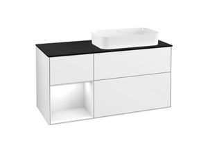 4051202608071 - Villeroy und Boch Finion Waschtischunterschrank G272GFGF 120cm Abdeckplatte black matt Emotion Regal links Glossy white lacquer Glossy white lacquer