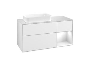 4051202621513 - Villeroy und Boch Finion Waschtischunterschrank F281GFGF 120cm Abdeckplatte white matt Regal rechts Glossy white lacquer Glossy white lacquer
