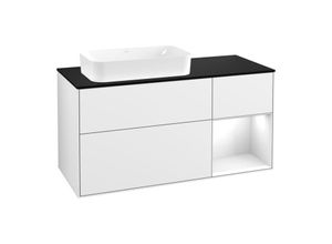 4051202590550 - Villeroy und Boch Finion Waschtischunterschrank G282GFGF 120cm Abdeckplatte black matt Emotion Regal rechts Glossy white lacquer Glossy white lacquer