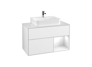 4051202611019 - Villeroy und Boch Finion Waschtischunterschrank F121GFGF 100cm Abdeckplatte weiß matt Regal rechts Glossy white lacquer Glossy white lacquer