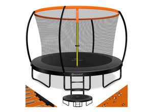4255598342766 - KESSER® Trampolin Gartentrampolin TÜV Rheinland GS Zertifiziert Kindertrampolin bis 150 kg Komplettset mit Sicherheitsnetz Leiter Randabdeckung Seitentasche & Zubehör