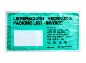 4251898800111 - Papier-Dokumententasche Lieferscheintasche SecurePack DIN lang Fenster links mit Aufdruck selbstklebend 100 % recycelbares Pergaminpapier grün 250 Stück