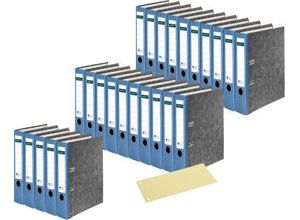4251898822182 - Select Ordner A4 Rückenbreite 50 mm Qualitäts-Hebelmechanik Griffloch 25 Stück blau + gratis Trennstreifen gelb 100 Stück
