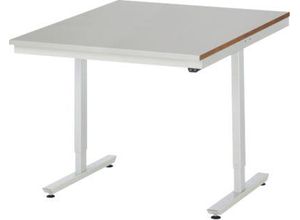 4040376070517 - Rau Werktisch Adlatus elektrisch höhenverstellbar 25 mm MDF-Platte mit Stahlblechbelag 300 kg B 1000 x T 1000 x H 720-1120 mm silber lichtgrau