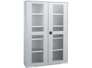 4051273769121 - Genius Flügeltürenschrank FS Stahl Sichtfenster Lüftungslöcher B 1343 x T 520 x H 1950 mm 5 OH Weißalu Weißalu bis 750 kg