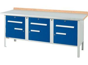 4051273777980 - Kastenwerkbank Select PWi 200-5 ESD Buche-Multiplexplatte mit Stahlabdeckung bis 750 kg B 2000 x T 700 x H 840 mm Lichtgrau Enzianblau