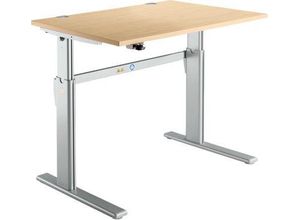 4250510871898 - Schreibtisch Standard elektrisch höhenverstellbar Rechteck C-Fuß B 1200 x T 800 x H 725-1185 mm Ahorn weißaluminium RAL 9006