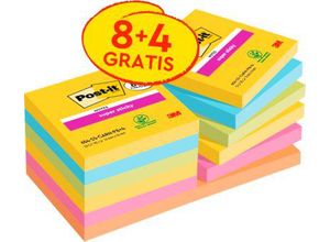 4064035065645 - Sparpaket Post-it® Haftnotizen Super Sticky Notes 654-SS-CARN-P8+4 76 x 76 mm wiederablösbar cellophanfrei verpackt farbig 8 Blöcke á 90 Blatt+ 4 Blöcke GRATIS