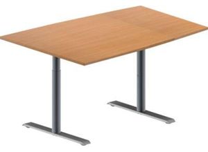 4251898815061 - Genius Konferenztisch MODENA FLEX Tonne T-Fuß Rundrohr B 1400 x T 1000 x H 650-850 mm Buche weißaluminium RAL 9006