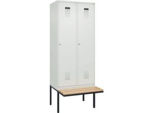 4068192282464 - Spind Evolo PLUS Sitzbank 2 Abteile lichtgrau   lichtgrau B 800 mm Zylinderschloss mit auskragender Sitzbank Buche kaiserkraft