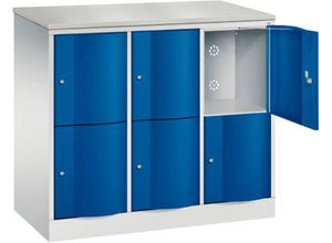 4064615389482 - Schließfachschrank Resisto 3 Abteile 6 Fächer B 1148 x T 540 x H 1077 mm Lichtgrau Enzianblau