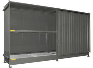 4052462065666 - Regalcontainer Typ CEN 59-2 IBC 2 Fachebenen Schiebetor 2000 l B 6245 x T 1550 x H 3465 mm mausgrau RAL 7005