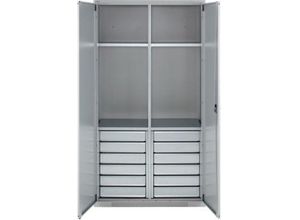 4051273793089 - Genius Materialschrank FS 5 OH abschließbar 4 Fachböden 12 Schübe bis 450 kg B 1055 x T 520 x H 1950 mm Stahl weißalu weißalu
