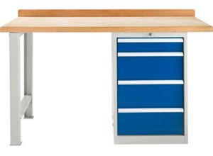 4250510804100 - Modulare Werkbank Select Grundeinheit Buche Multiplexplatte bis 500 kg B 1500 x T 700 x H 840 mm Lichtgrau ral 7035 Enzianblau ral 5010