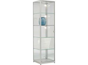 4260222861162 - Stand-Präsentationsvitrine Drehflügeltür 4 Fachböden Aluminium-Rahmen ESG-Verglasung B 500 x T 500 x H 1800 mm silber