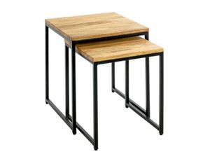 4001070373335 - 2er-Set Beistelltisch Stahlrohr pulverbeschichtet Massivholz Eiche geölt B 330 380 x T 330 380 x H 410 460 mm schwarz Eiche