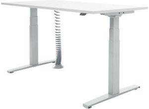 4250510879900 - Select Schreibtisch elektrisch höhenverstellbar T-Fuß B 1600 x T 800 x H 645-1290 mm lichtgrau weißaluminium + Kabelspirale