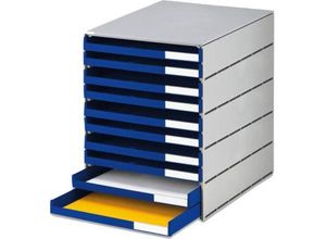 7612176089883 - styro® Schubladenbox Styroval Pro 10 Schubladen offen DIN C4 Polystyrol öko-grau blau