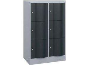4068427609516 - Schließfachschrank Resisto 2 Abteile 6 Fächer B 772 x T 540 x H 1255 mm Weißalu Anthrazitgrau