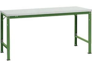 4045916138153 - AU70916011 Arbeits-Grundtisch UNIVERSAL Spezial mit Melaminplatte BxTxH = 1750 x 1000 x 722-1022 mm Resedagrün (RAL 6011)